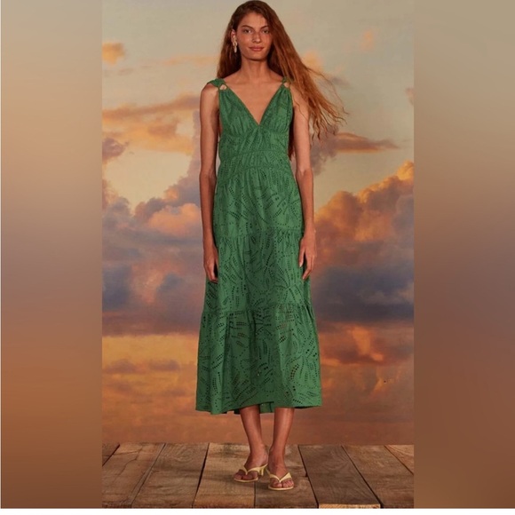 FARM Rio | Dresses | Farm Rio Monstera Corset Tie Maxi Dress Eyelet ...